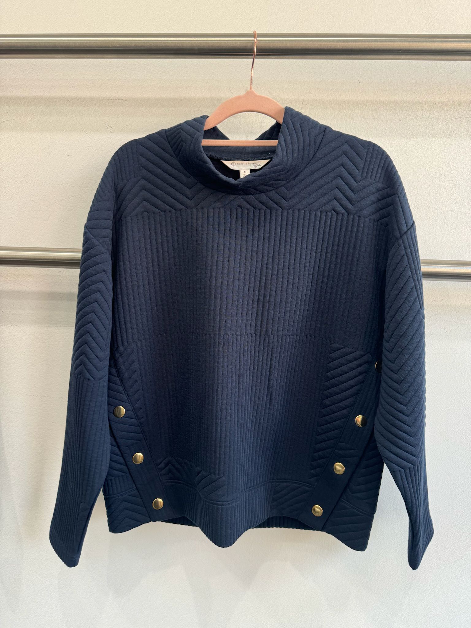 Nanette Lepore Chevron Stripe Mock Neck Sweatshirt W Snaps 89N55BN125 ...